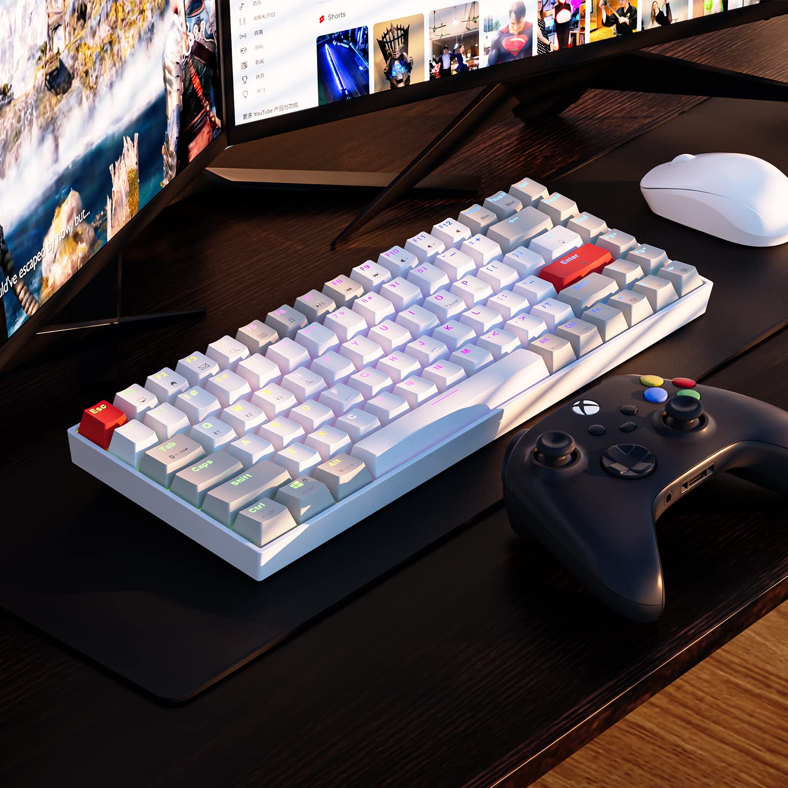 Newmen GM840 75% Percent Keyboard Wireless Bluetooth/2.4G/Wired Compact 84 Keys Hot Swappable Mechanical Keyboard RGB Backlit Anti-Ghosting Gaming Keyboard for Win/Mac PC(Gateron Brown Switch)