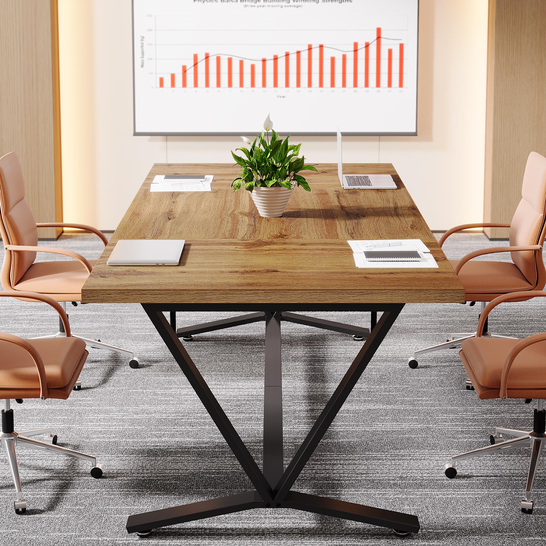Tribesigns Simple Computer Desk, 55-Inch Modern Office Executive Desk with Thickened Tabletop and Metal Frame, Wood Study Writing Table Workstation for Home Office, Brown