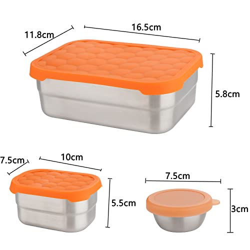 zeeooil Stainless Steel Containers with Lids Set of 4 Reusable Food Storage Container with Sauce Cups Leak Proof Lunch Container Bento Box(720ml, 230ml, 50ml*2)