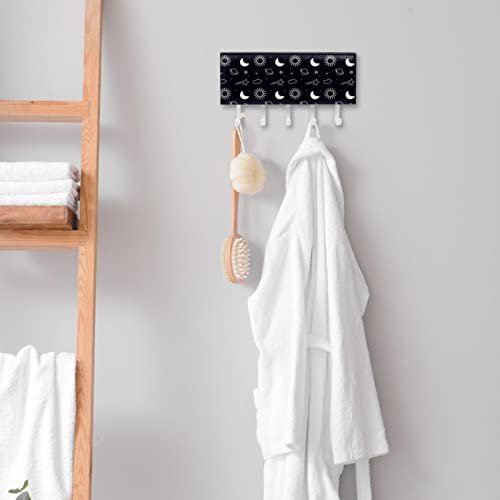 Space Background Mail Holder Organizer and Key Hooks PU Front, Self Adhesive Key Rack with 5 Hooks Perfect for Entryway, Hallway,Bathroom ,Kitchen