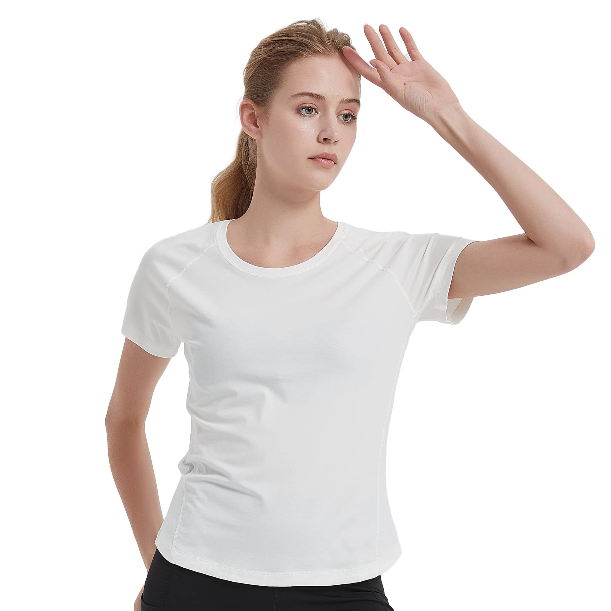 netdraw Women's Ultra-Soft Bamboo Workout T-Shirt Seamless Yoga Running Gym Athletic Casual Short Sleeve Tops(White, Medium)