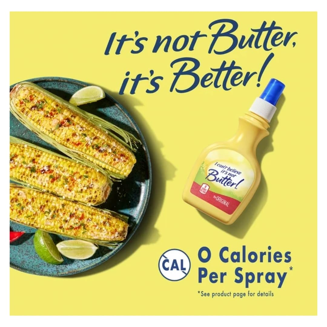 I Can't Believe It's Not Butter Spray 12 oz (2-Pack) Non Dairy Butter Alternative, Plant Based Butter Spray for Popcorn, Cooking, Vegetables and More - Bundled with STPLLC fridge magnet