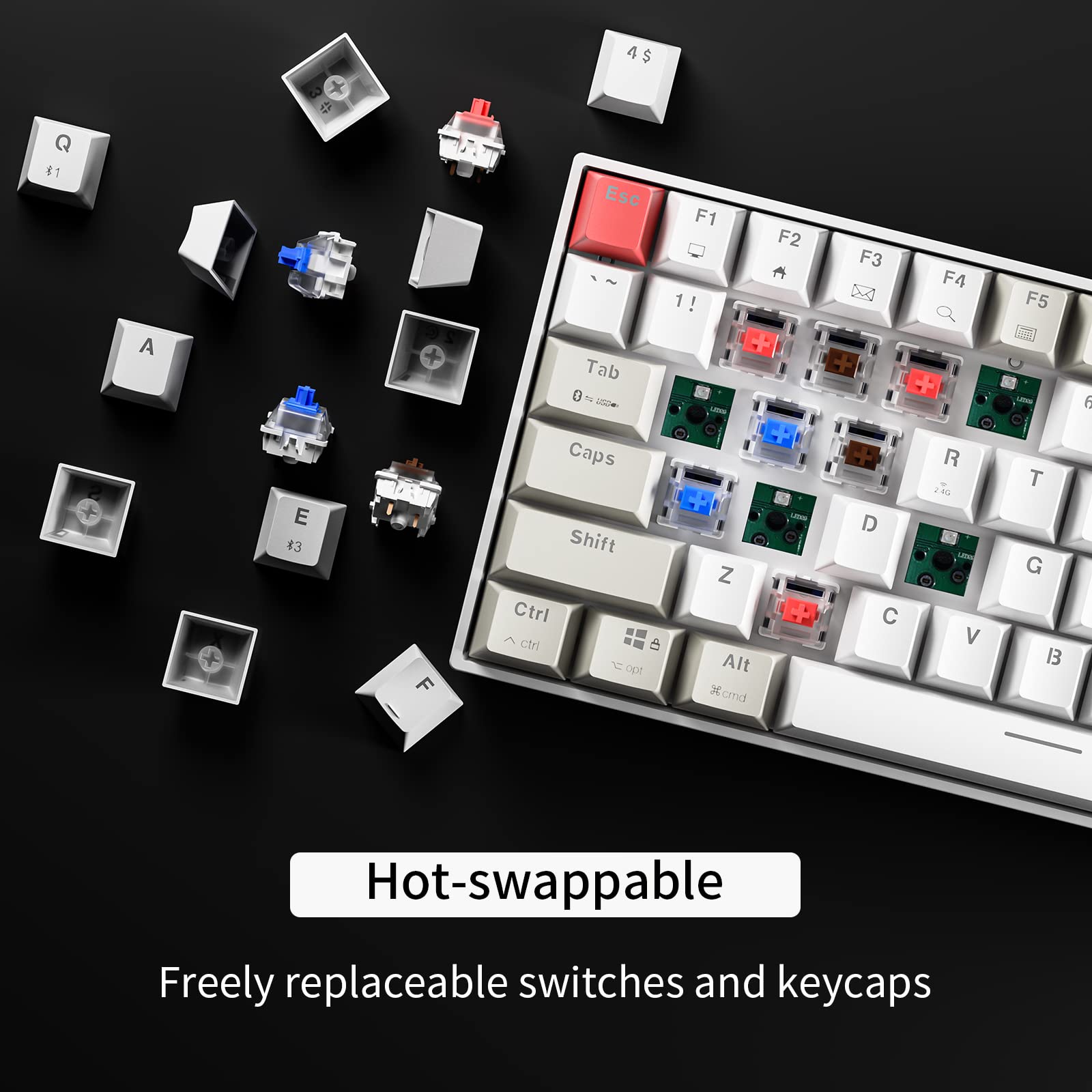 Newmen GM840 75% Gaming Keyboard,Wired/Bluetooth/2.4G Hot swappable Anti-Ghosting 84 Keys Mechanical Gaming Keyboard with RGB Backlit,for Windows Mac and Android (Brown)