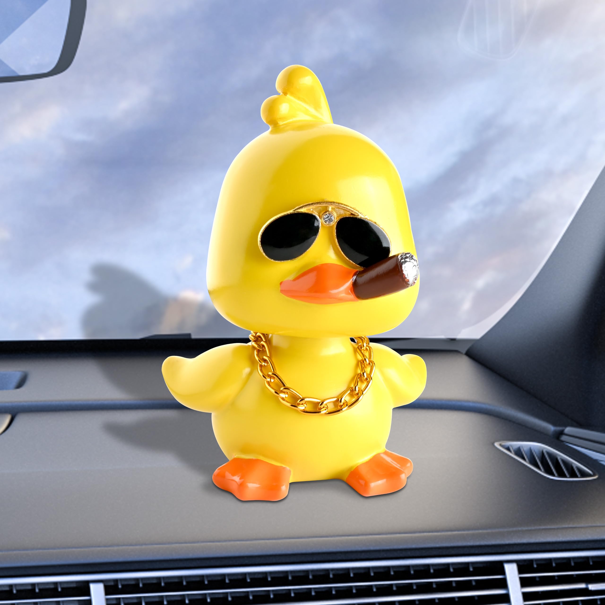 JARHOT Cute Yellow Duck Car Decorations Cool Car Dashboard Ornaments Funny Smoking Car Ducks Cars Shaking Head Doll for Resin Car Decorations Interior