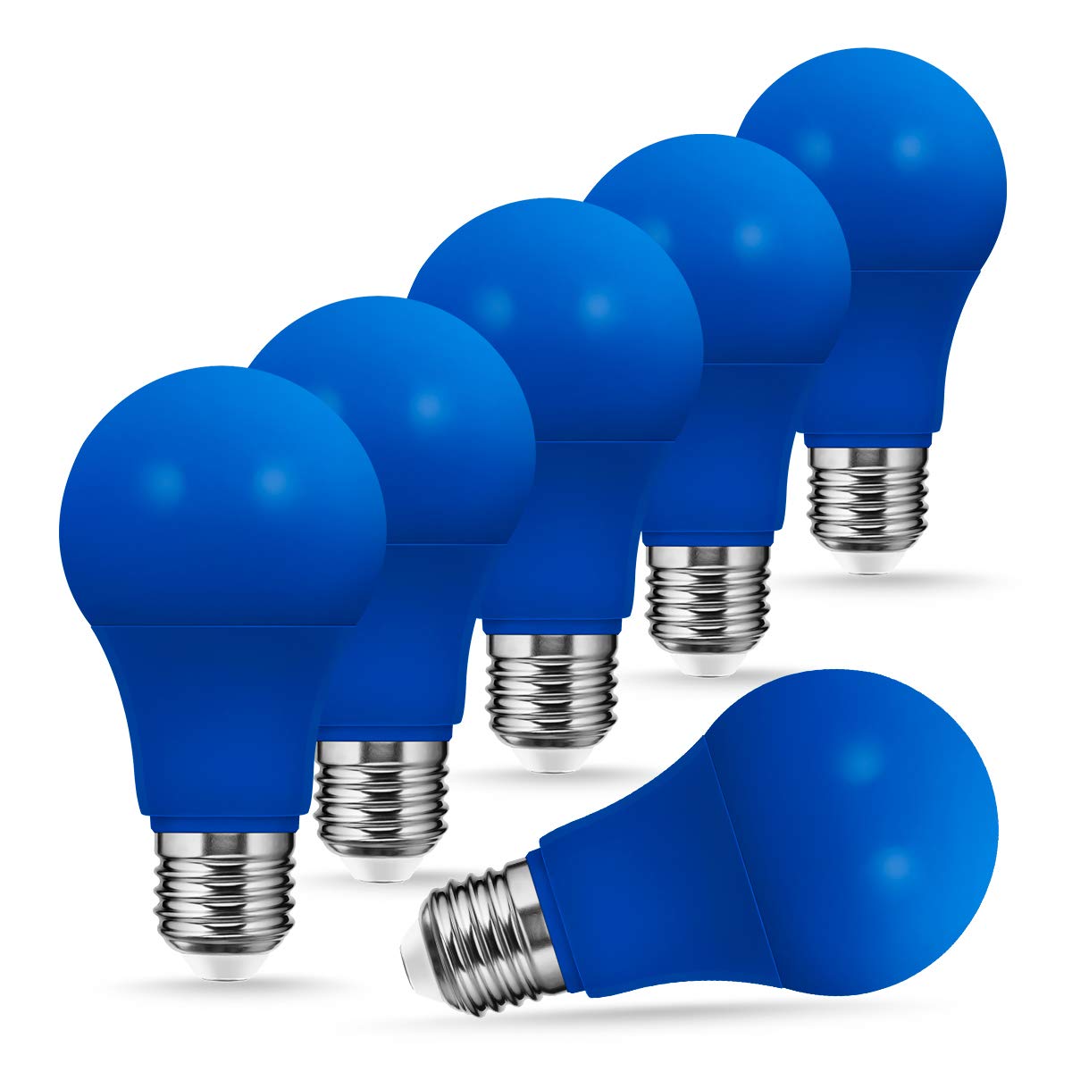 JandCase A19 Blue LED Bulbs, Holiday Lights, 8W(60W Equivalent), 400LM, Mood Lighting for Home Decoration, Bedroom, Bathroom, E26 Base, Not Dimmable, 6 Pack