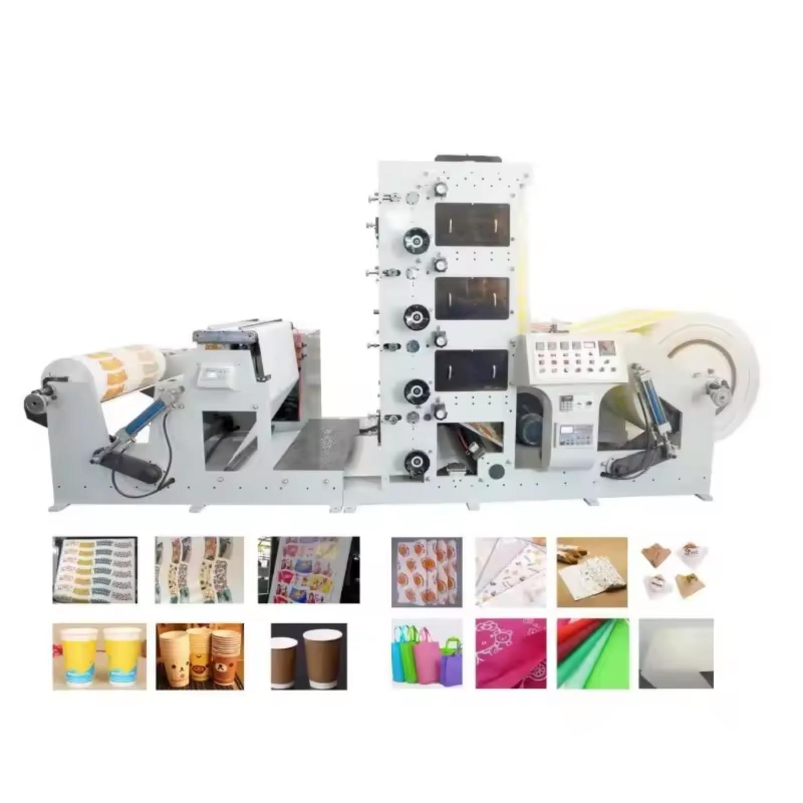 Wide-Format 4-Color Automatic Printer,Printing Machine Multi Color, Paper Cup Printing Equipment, Paper Cup Fan and Logo Printing Machinery, for Paper Cups and Paper Bags,Large, White (1)