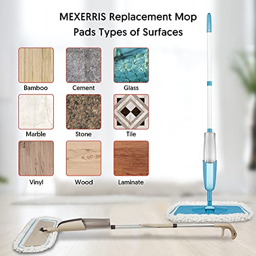 Reusable Mop Pads Refills for Swiffer Power Mop- MEXERRIS Microfiber Mop Pads Refills Washable Household Replacement Mop Pads Compatible with Swiffer Power Mop 13"-15" Spray Wet Mop - Blue 4 Pack