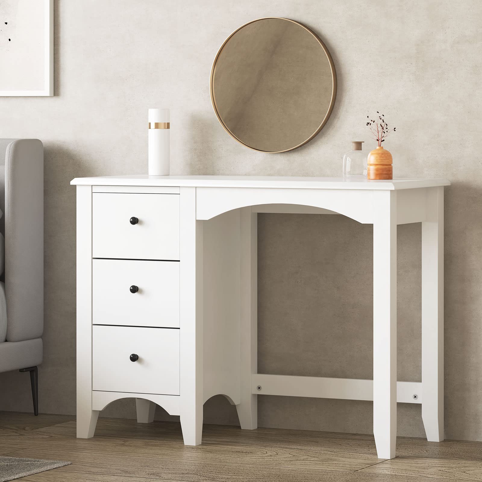 sogesfurniture 37.4'' Makeup Vanity Table with Drawers, Modern Home Office Computer Desk with Storage Drawers & Spacious Desktop, Writing Study Desk for Home Office, Dressing Table, White