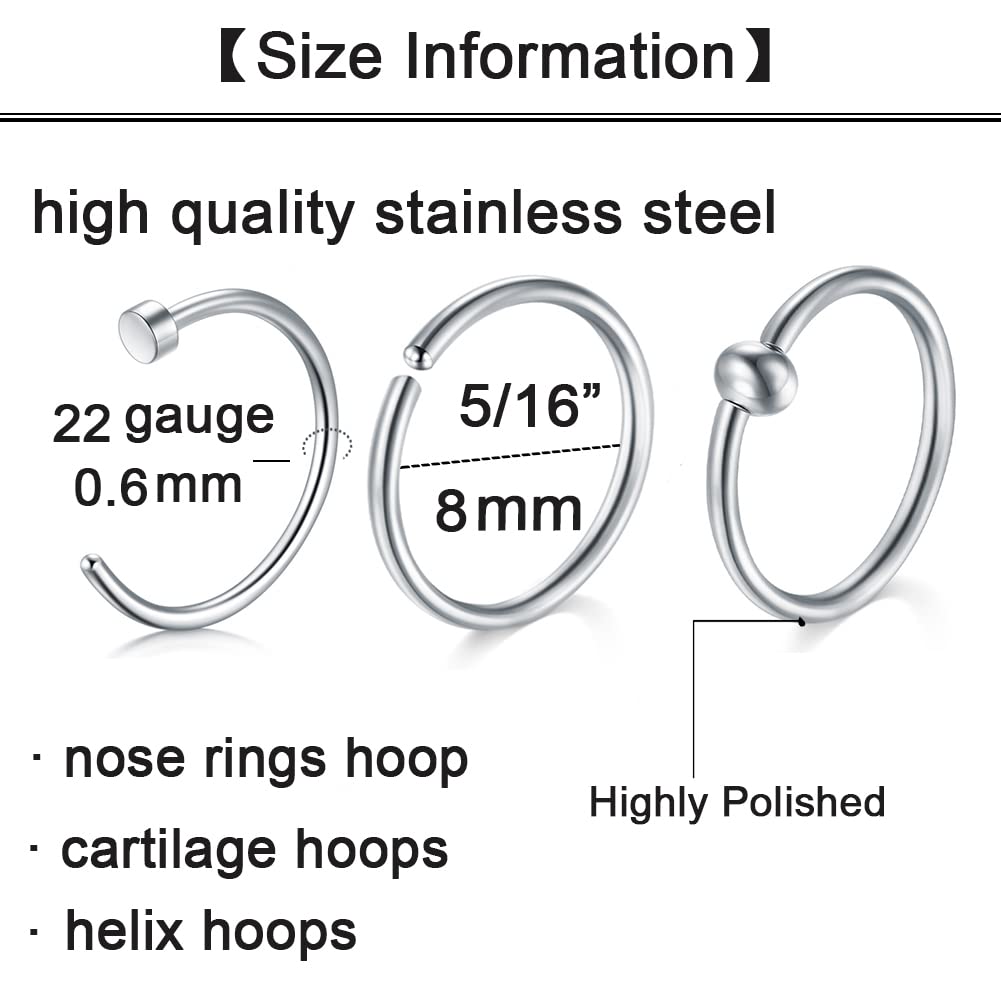 Longita Double Nose Ring for Single Piercing Double Hoop Double Loop Nose Ring Spiral Nose Rings for Women 8mm