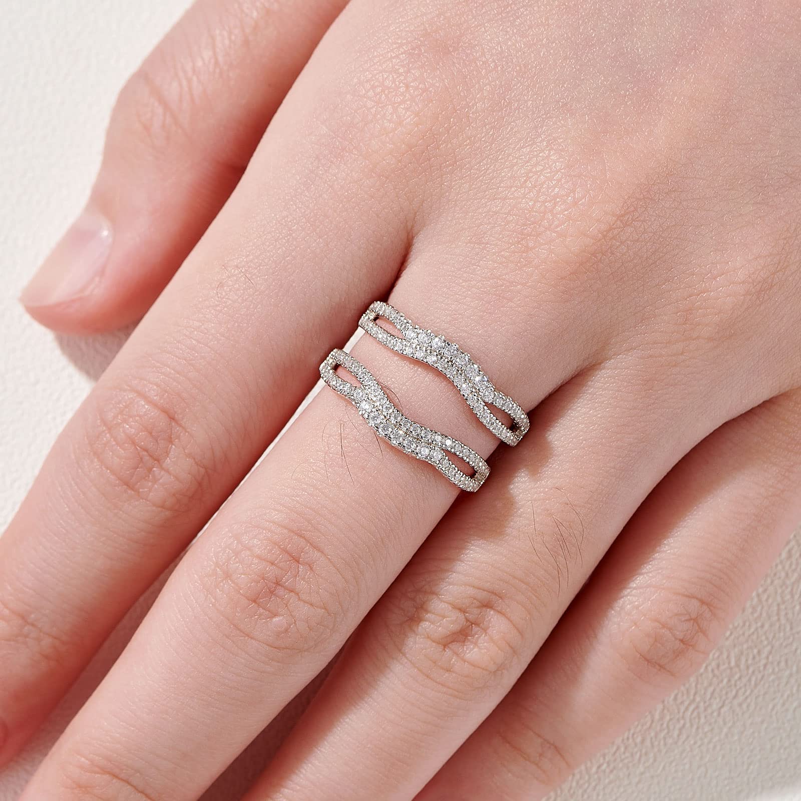 Newshe Bridal Ring Enhancer for Engagement Rings Wedding Band for Women AAAAA Cz Eternity Ring Guard Size 6