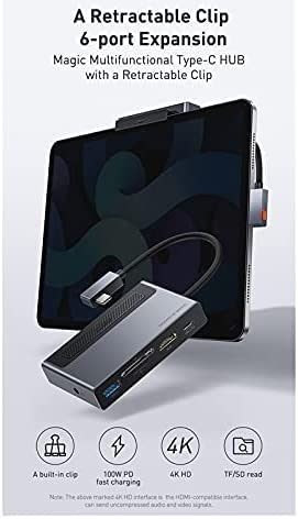 Sxdthy USB Hub, Ultra-Slim Data USB Hub, USB Type C HUB to 4K HD TF SD Card Reader Retractable Clip USB C 3.0 Adapter Dock Station Splitter