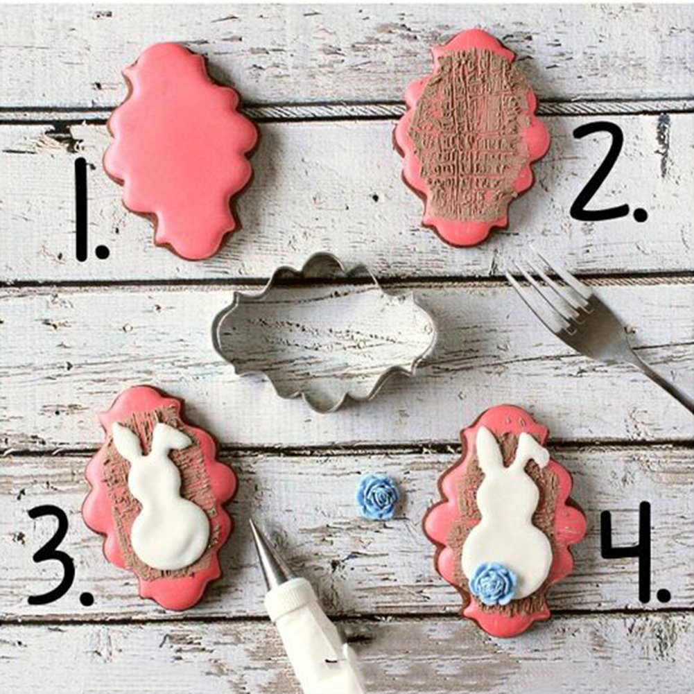 Plaque Frame Cookie Cutter 4Pcs/Set, Stainless Steel Pastry Biscuit Cookie Cutter Set Fondant Pancake Cutters Mold (Style 1)