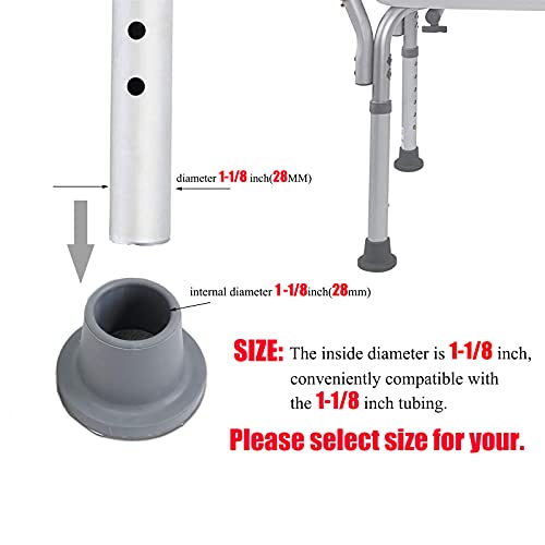 Replacement Feet for Shower Chair Bath Seat, Shower stools and Transfer Bench, Non-Skid Shower Bench and Tub Transfer Benches Rubber Suction Cup Feet, Metal Insert Reinforced (1-1/8" I.D, Grey)
