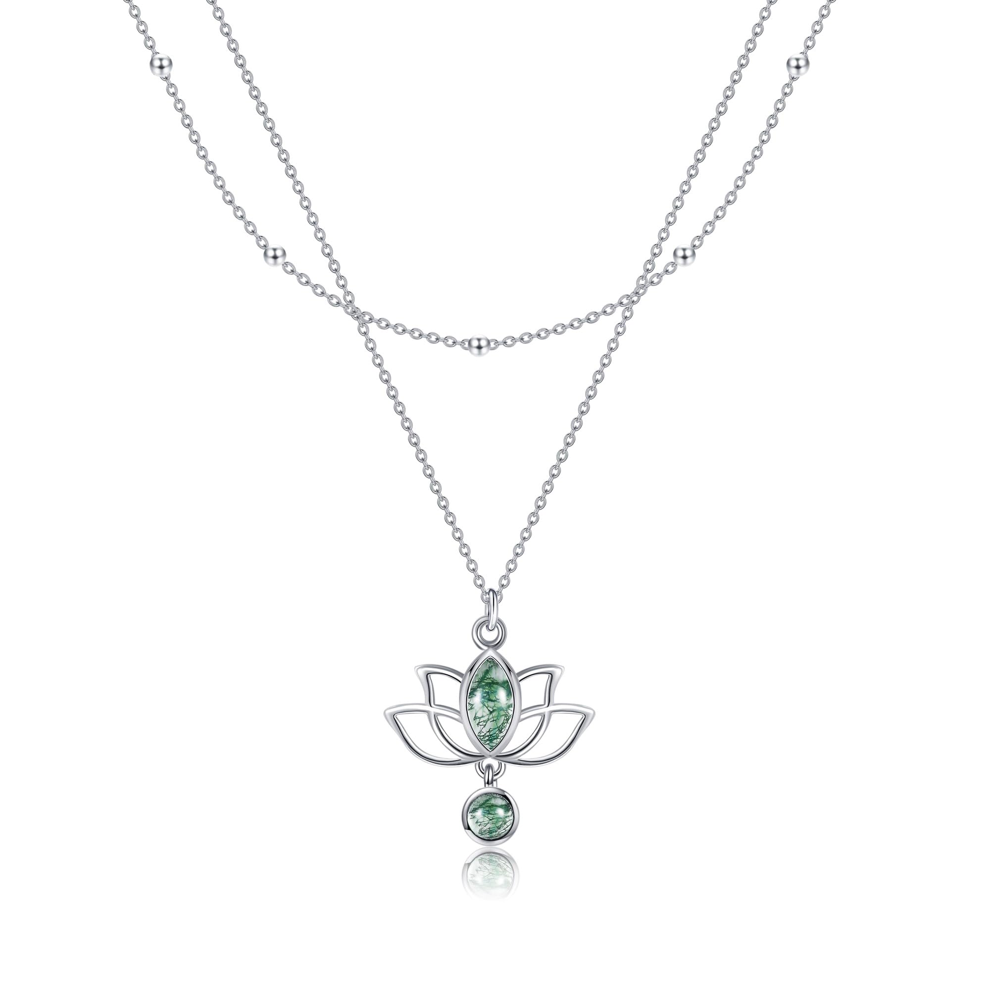 MONGAS Tree of Life Layered Necklace Sterling Silver Created Opal Layering Necklaces Christmas Jewelry for Women