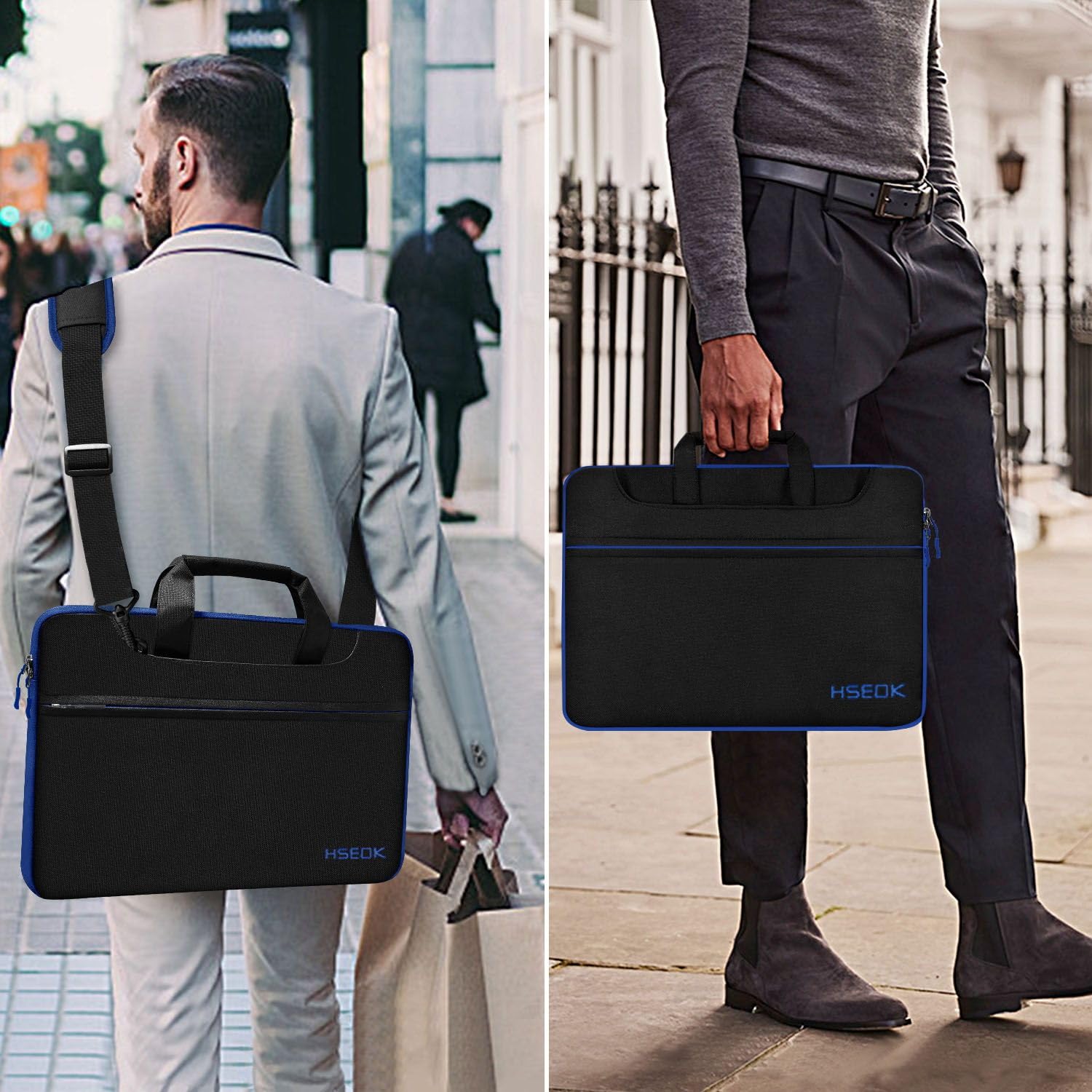 Hseok Laptop Shoulder Bag 13 13.3 14 Inch Case Compatible with MacBook Pro 14 2023-2021 M1 M2,MacBook Air/pro 13-13.3 Inch and Most Popular 13-14 Notebooks,Spill-Resistant Briefcase, Black & Blue