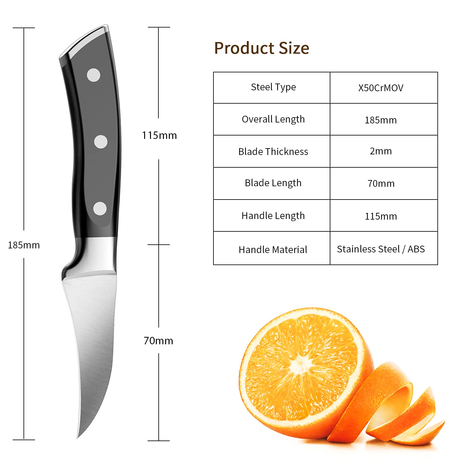 Paring knives, 2.5 cm beak beak fruit knife, vegetable knife made of German stainless steel, extremely hard sharp blade, hand-polished, ergonomic ABS handle