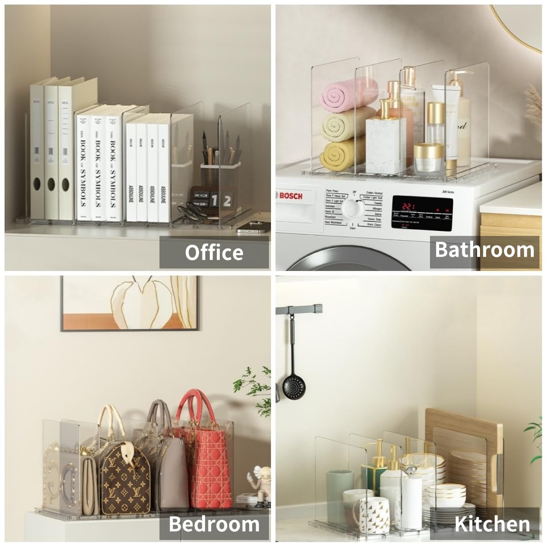 wondercozy Purse Organizer, Adjustable Shelf Divider for Closet, Separator Organizers for House, Office Use,Closet Organizer (6 Sections)