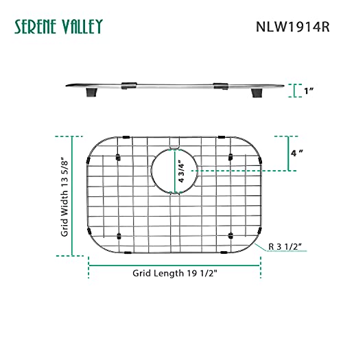 Serene Valley Sink Bottom Grid 19-1/16" x 13-5/8”, Rear Drain with Corner Radius 3-1/2", Sink Protector NLW1914R