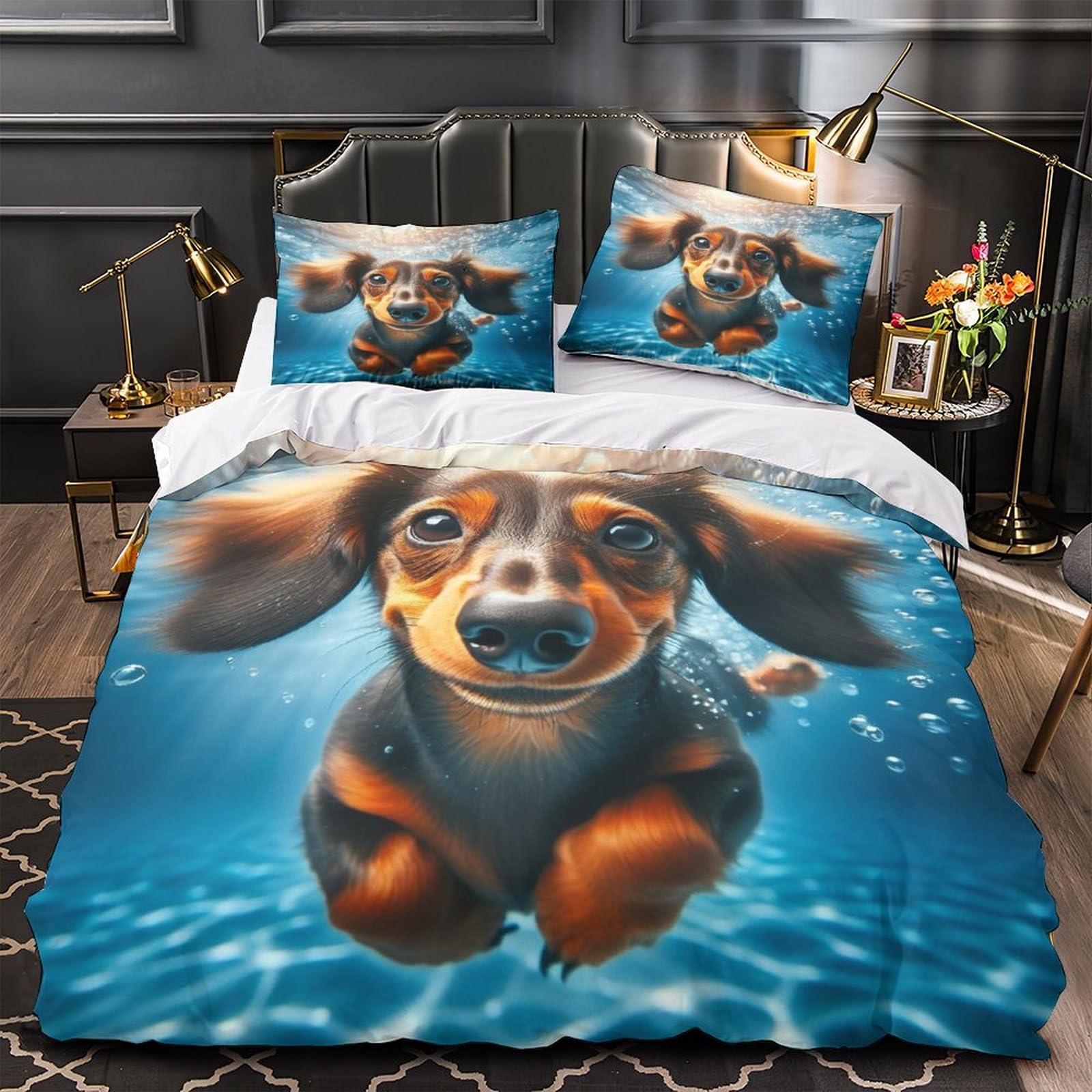 THUBDYEA Dachshund Comforter Covers 3D PrintedPet Dog Bedding Set Quilt Cover Duvet Cover 3 Pieces for Childrens and Adults Microfiber with Pillowcases with Zipper Closure Full(203x228cm), Style-26