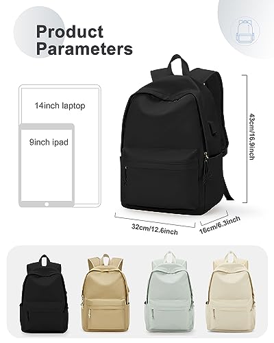 VECAVE Lightweight Backpack for Women Men, Travel Casual Daypack Laptop Rucksack, Waterproof College High Secondary Bookbag Daily Bag, Black