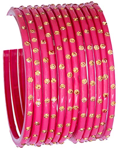 JD'Z COLLECTION Indian Bollywood Jewelry Bangles Set Ethnic Glass Wedding Bracelets Bangles 12pc (Fuchsia, 2.6)