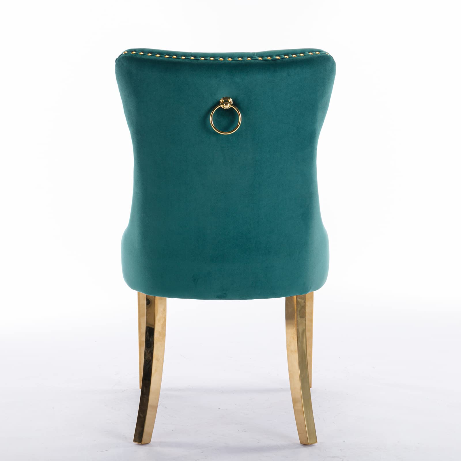 i-POOK Velvet Upholstered Dining Chairs Set of 2, High-end Tufted Wingback Dining Room Chairs with Ring Pull, Nailhead Trim and Gold Metal Legs, Luxury Dining Chairs for Living Room Kitchen, Green