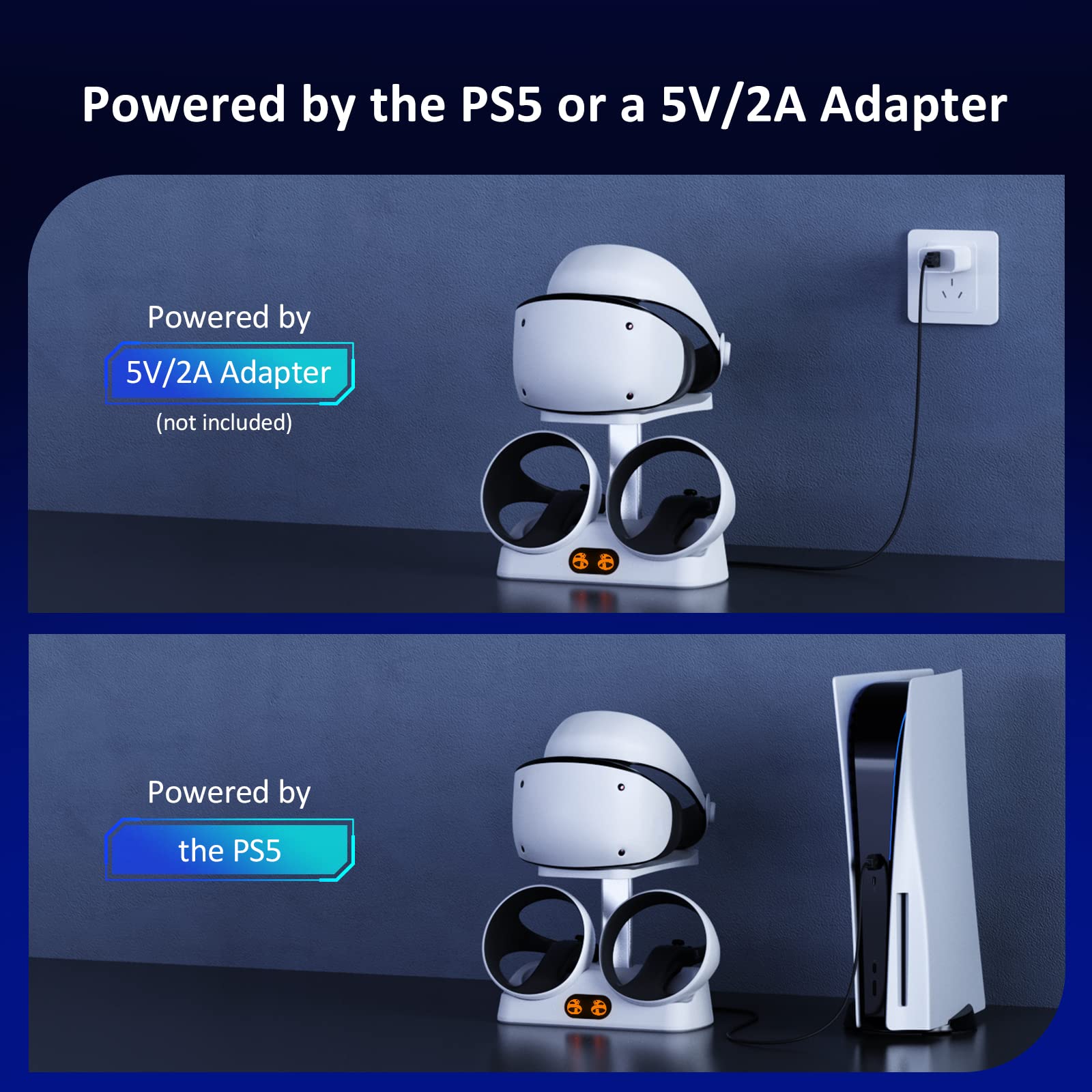 NexiGo Controller Charging Station for PSVR2, Dual Fast Charger Dock with LED Light, Headset Display Stand and Controller Mount, Magnetic Connector, USB to Type-C Cable, White