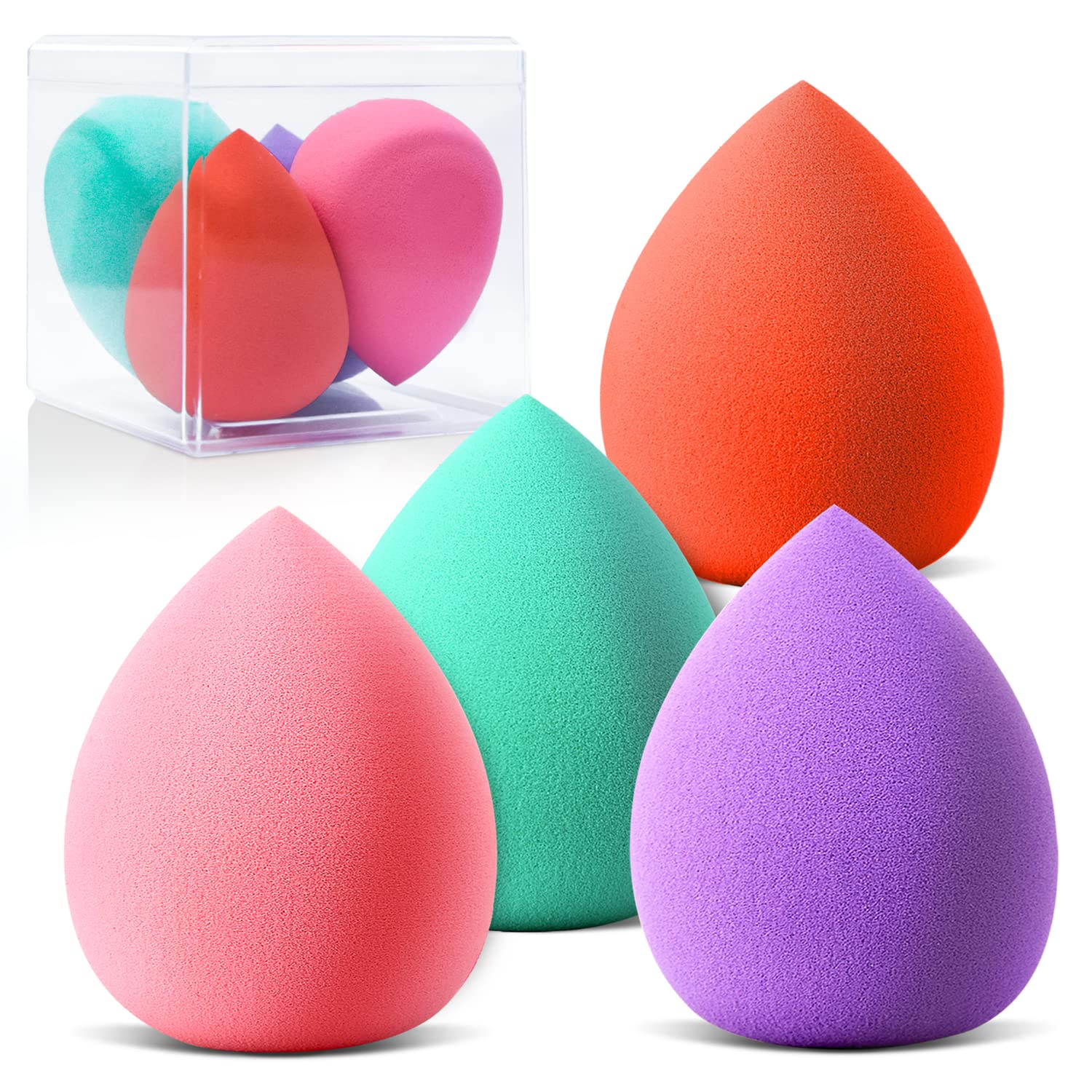 Sokurang Latex free muti-color teardrop beauty blender, egg shape makeup sponge for blending, 4 pack make up sponges for face, set of 4 pcs, great gift for woman.…