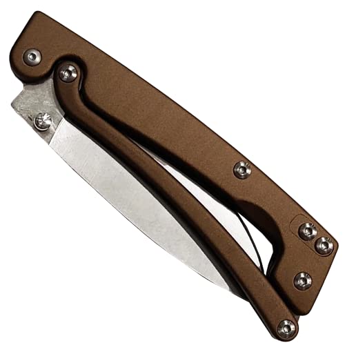 Revolt Knives Revolt Reflex Folding Pocket Knife VG10 Stainless Steel 3.2β Blade - Aluminum Alloy Scales Handle Frame Lock Design - EDC Every Day Carry Folder Knife, Brown
