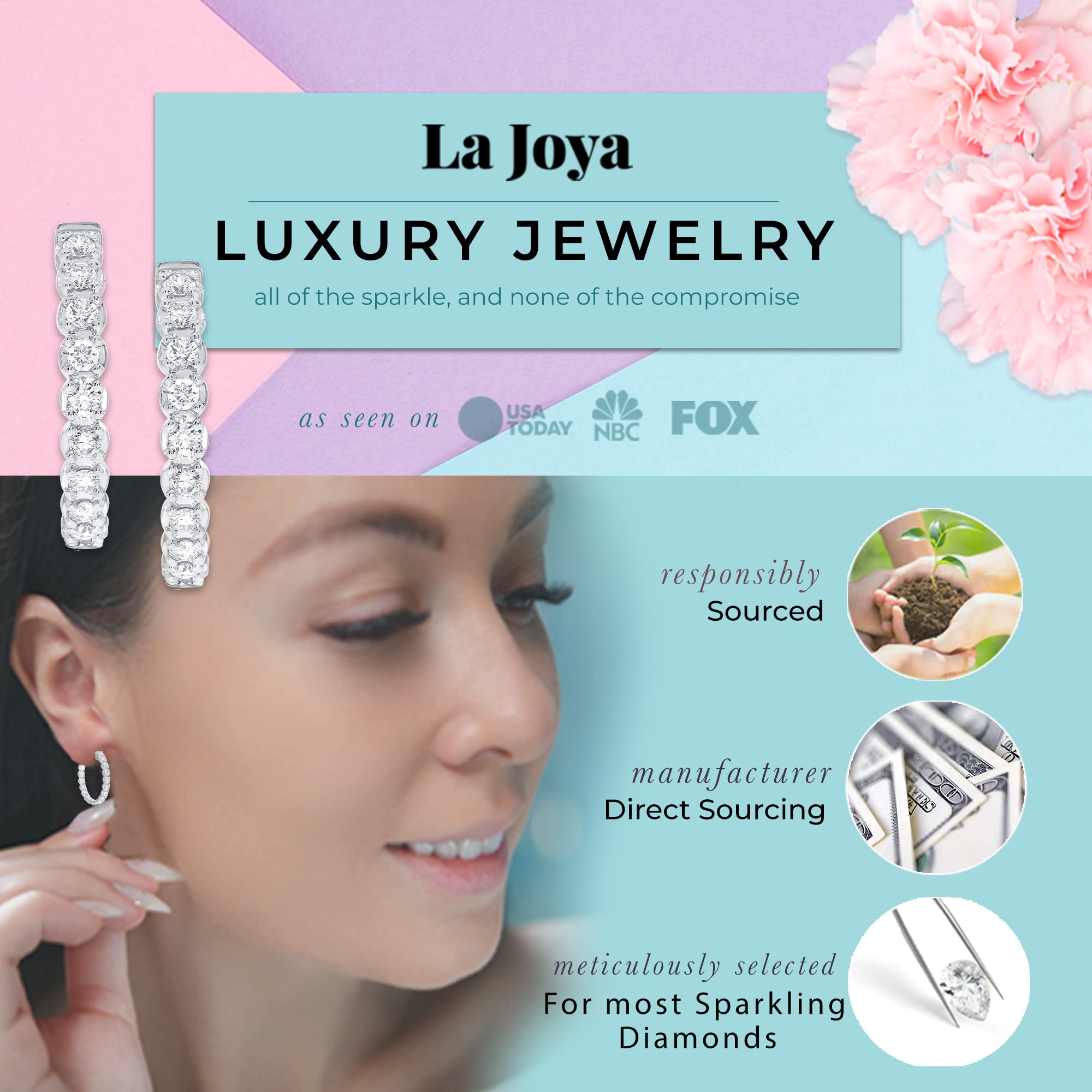 La Joya Inside Out Diamond Earring for Women | 1 CT TW Pure Sterling Silver with Plating of White Gold Diamond Hoop Earrings for Women | Sparkling GH VS/SI Diamond Hoops