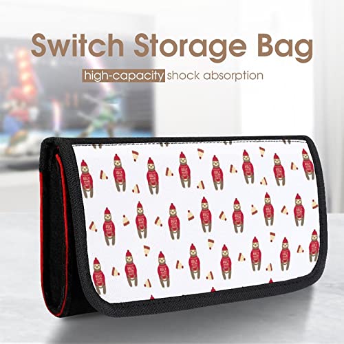 Sloth in Sweater Carrying Case Storage Holder Bag Printed Handbag for Switch Console Game and Slots Cards Accessories