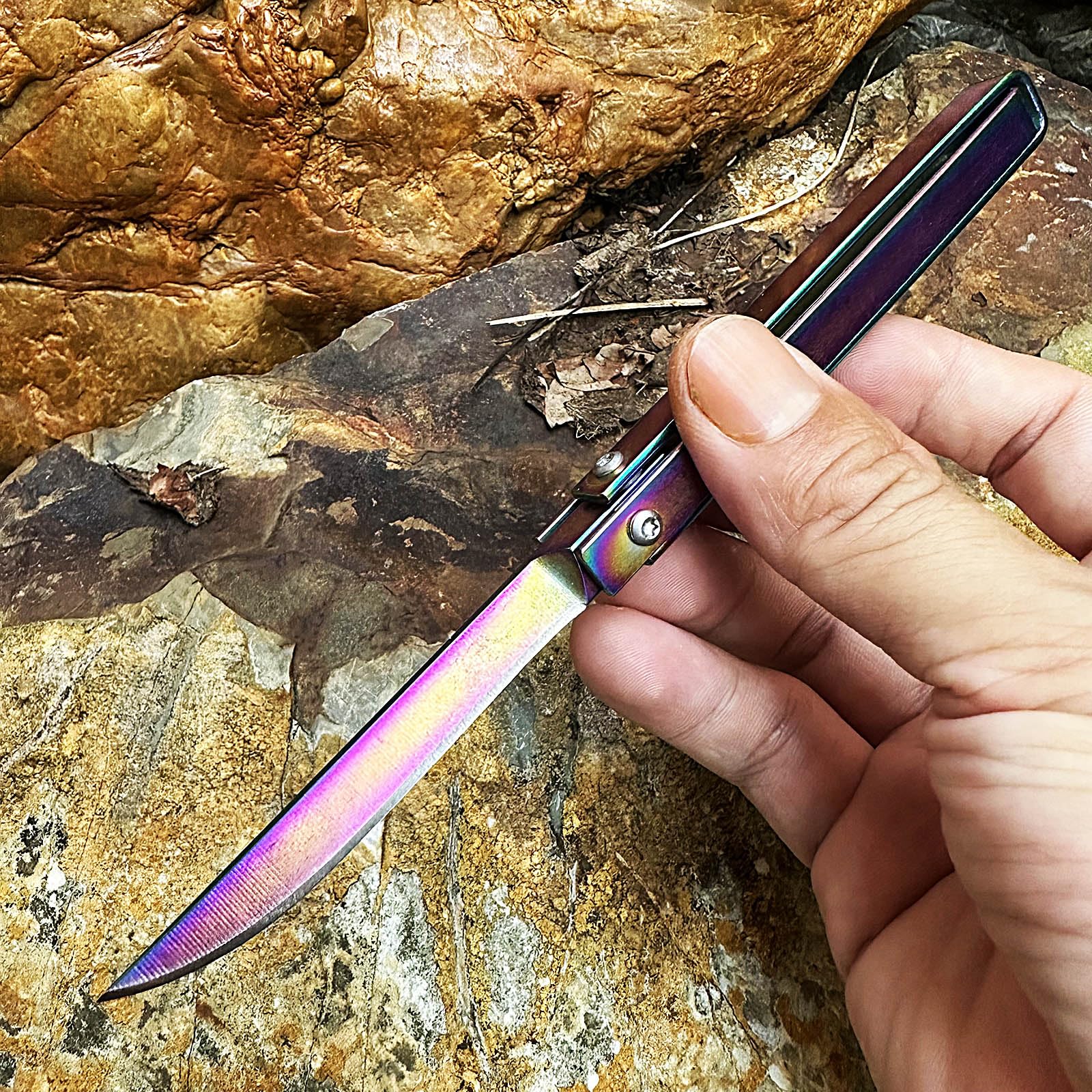 WILD TACTICAL Survival Folding Pocket Knife, MINI Hunting Camping Knife, Multi-Color Titanium Steel Safety Fold Handle Design, good for Outdoor Hiking Fishing