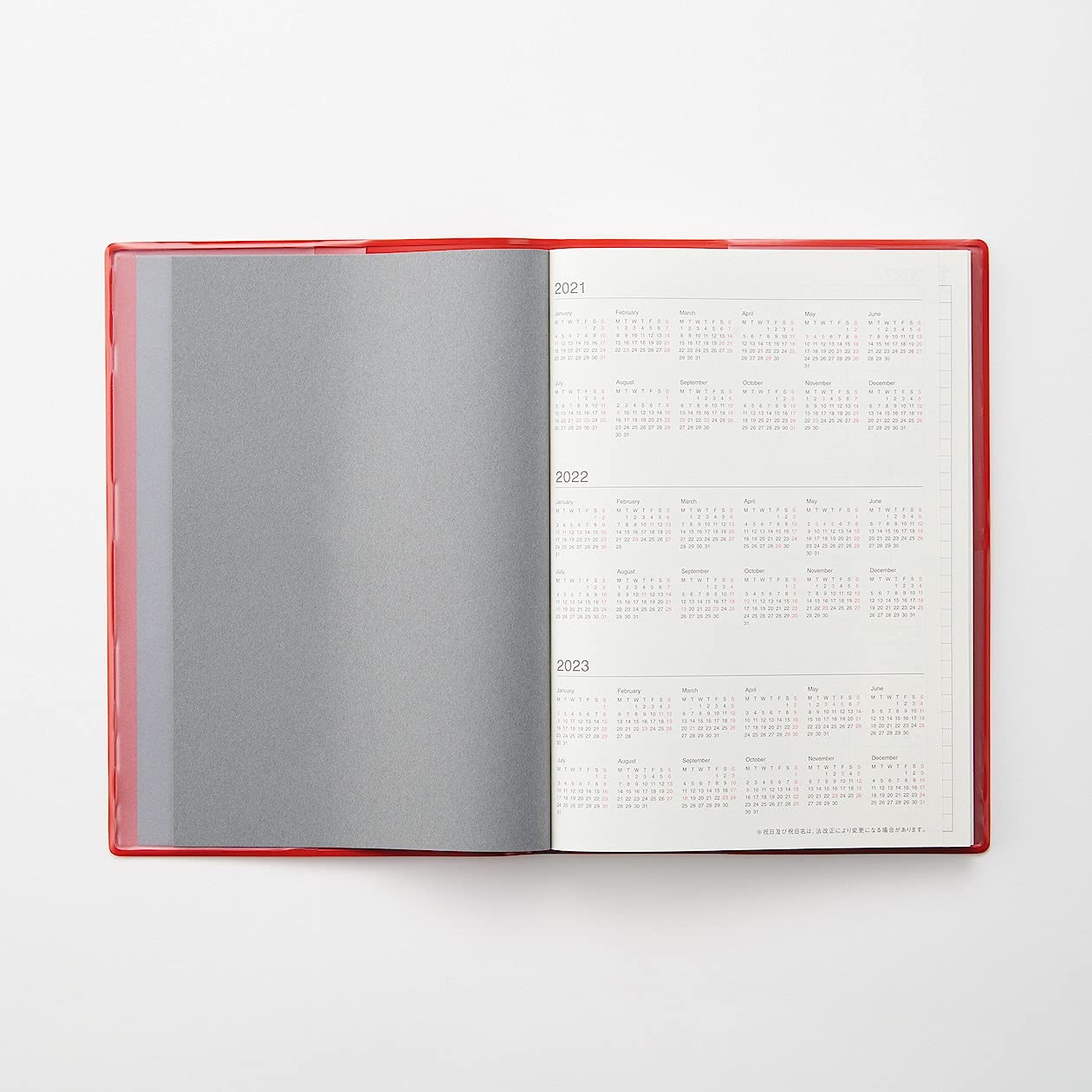 MUJI Monthly/Weekly Schedule Book 2022 B6 Size Red Beginning December 2021 Polyvinyl Chloride Cover Planner Scheduler
