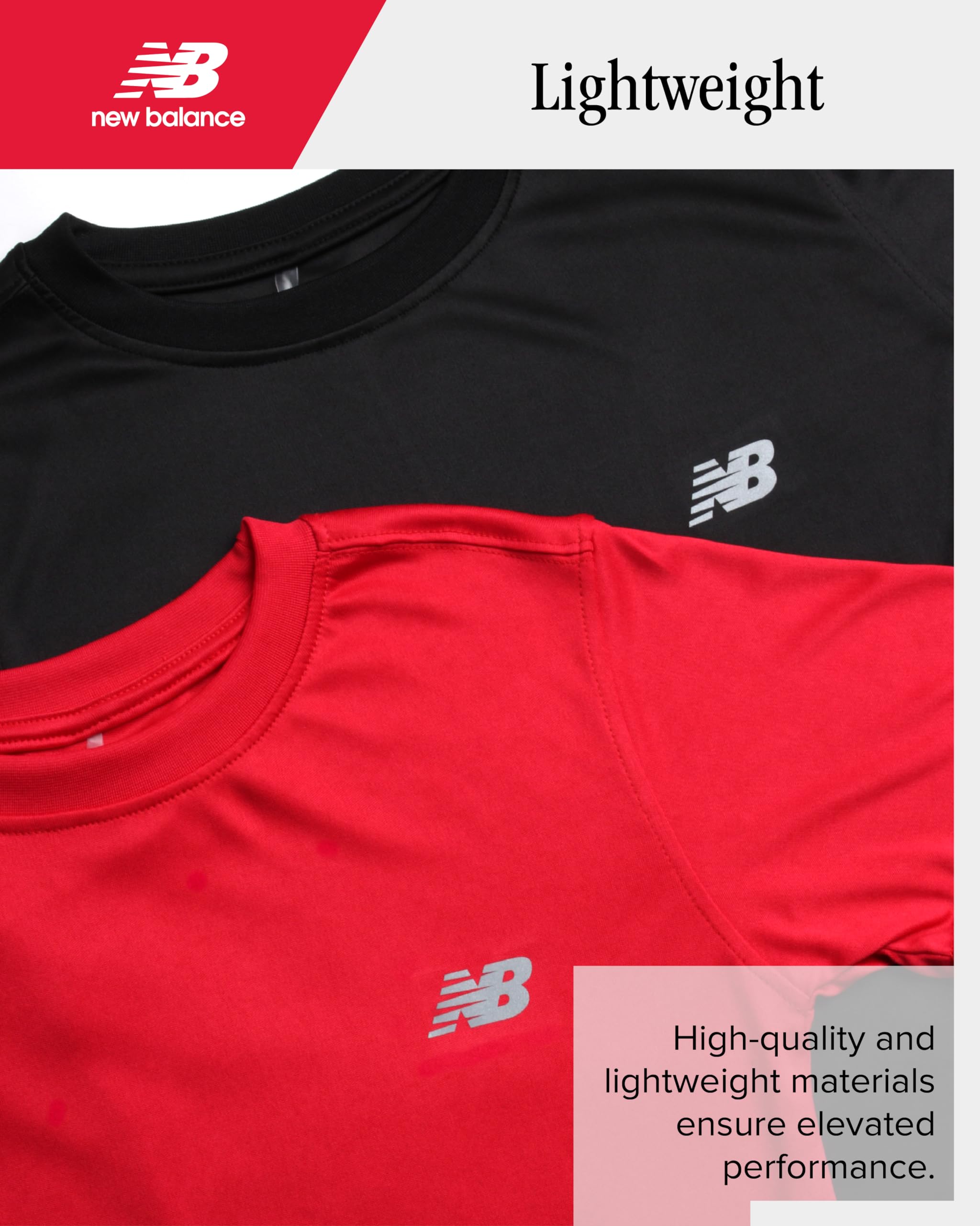New Balance Boys' Active T-Shirts - 4 Pack Active Performance Boys Athletic Shirts - Dry Fit Sports Tees for Boys (4-20), Size 10-12, Black/White