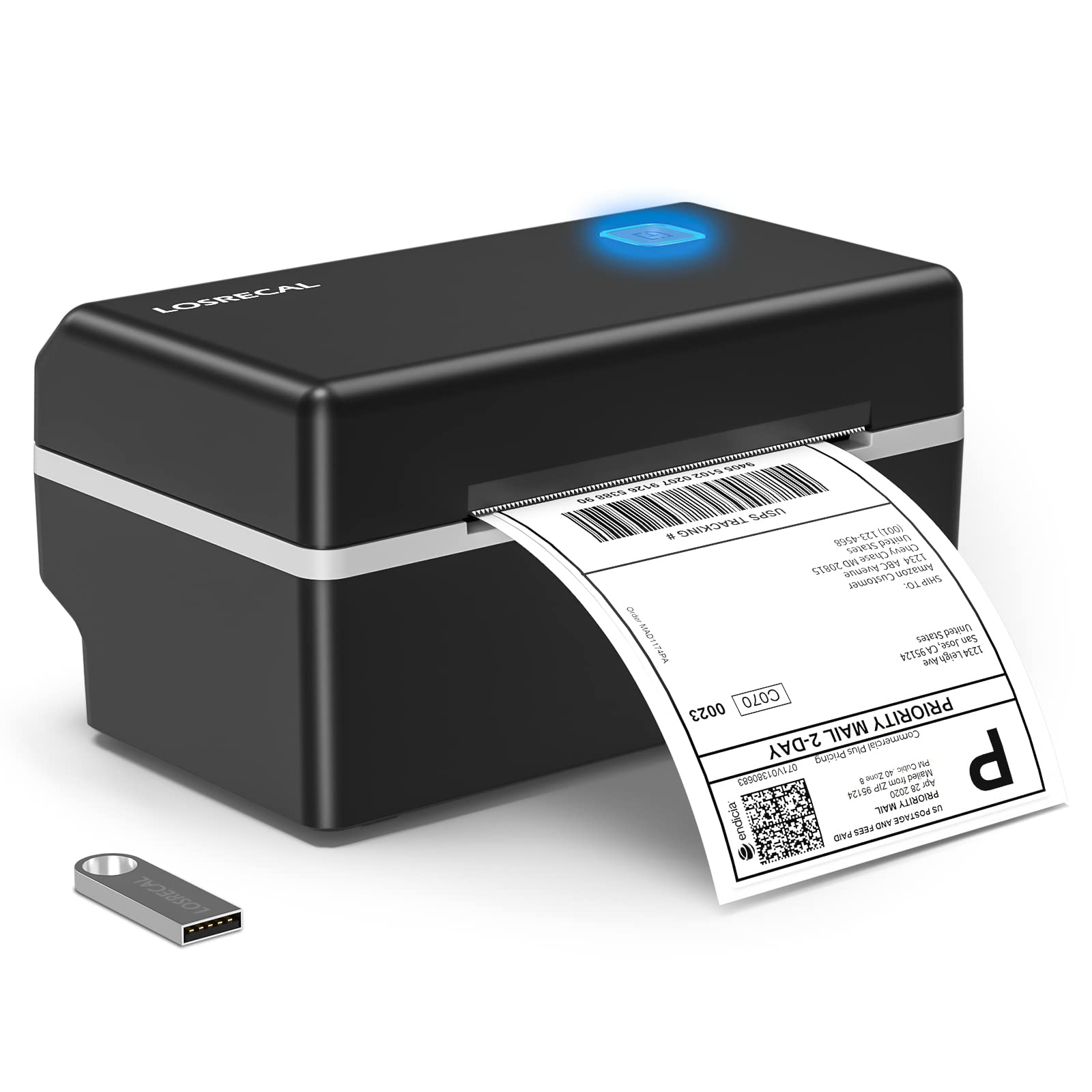 LOSRECAL Shipping Label Printer, 4x6 Thermal Label Printer, 152mm/s Desktop Barcode Label Printer for Shipping Packages Home Small Business, Compatible with Etsy, eBay, Amazon, UPS, USPS