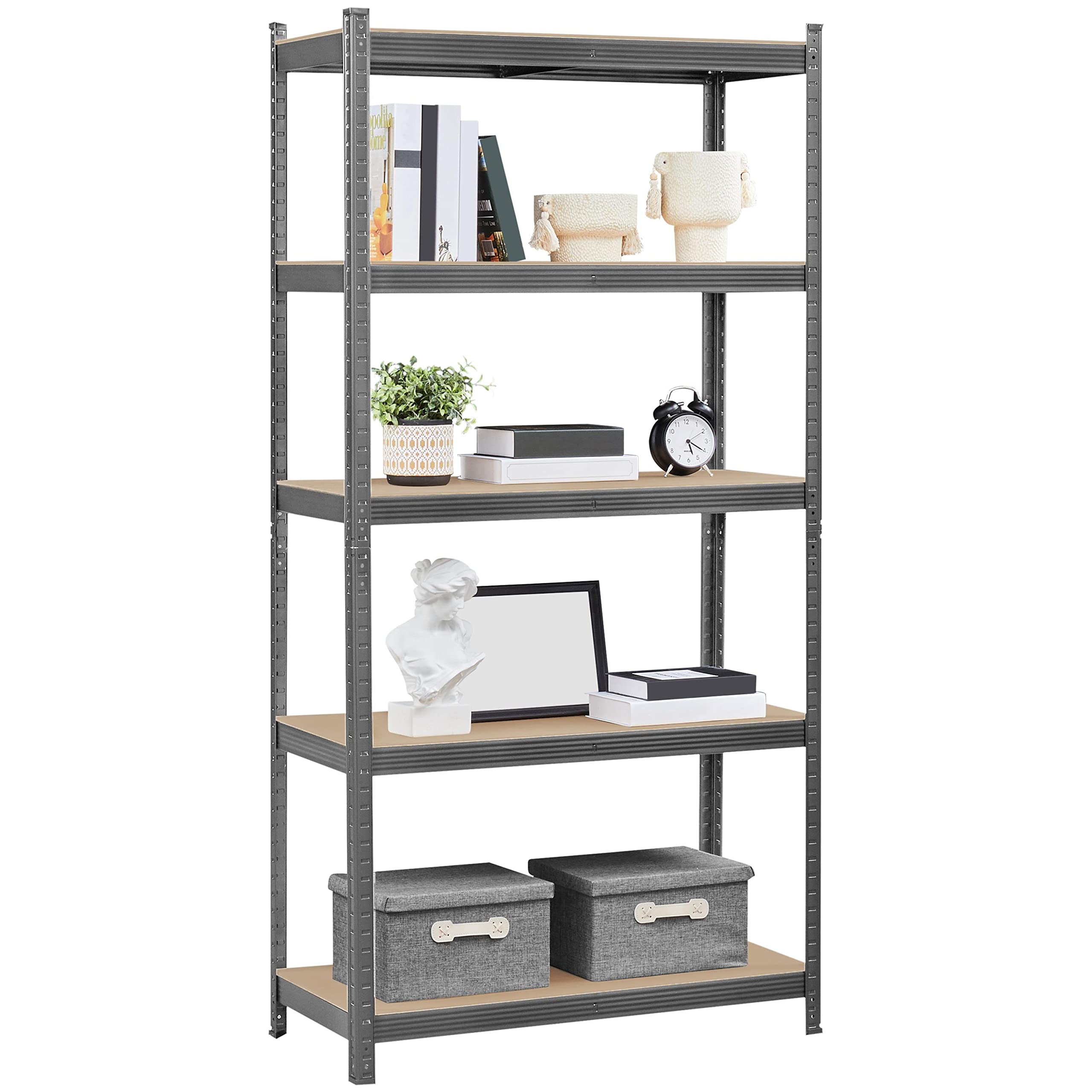 Yaheetech Standing Shelf Units, 5 Tier Storage Shelf, Heavy Duty Shelving, Adjustable Garage Shelves, Utility Rack Shelf Unit, Basement Warehouse Shed, 35.5″L × 16″W × 71"H - Dark Gray