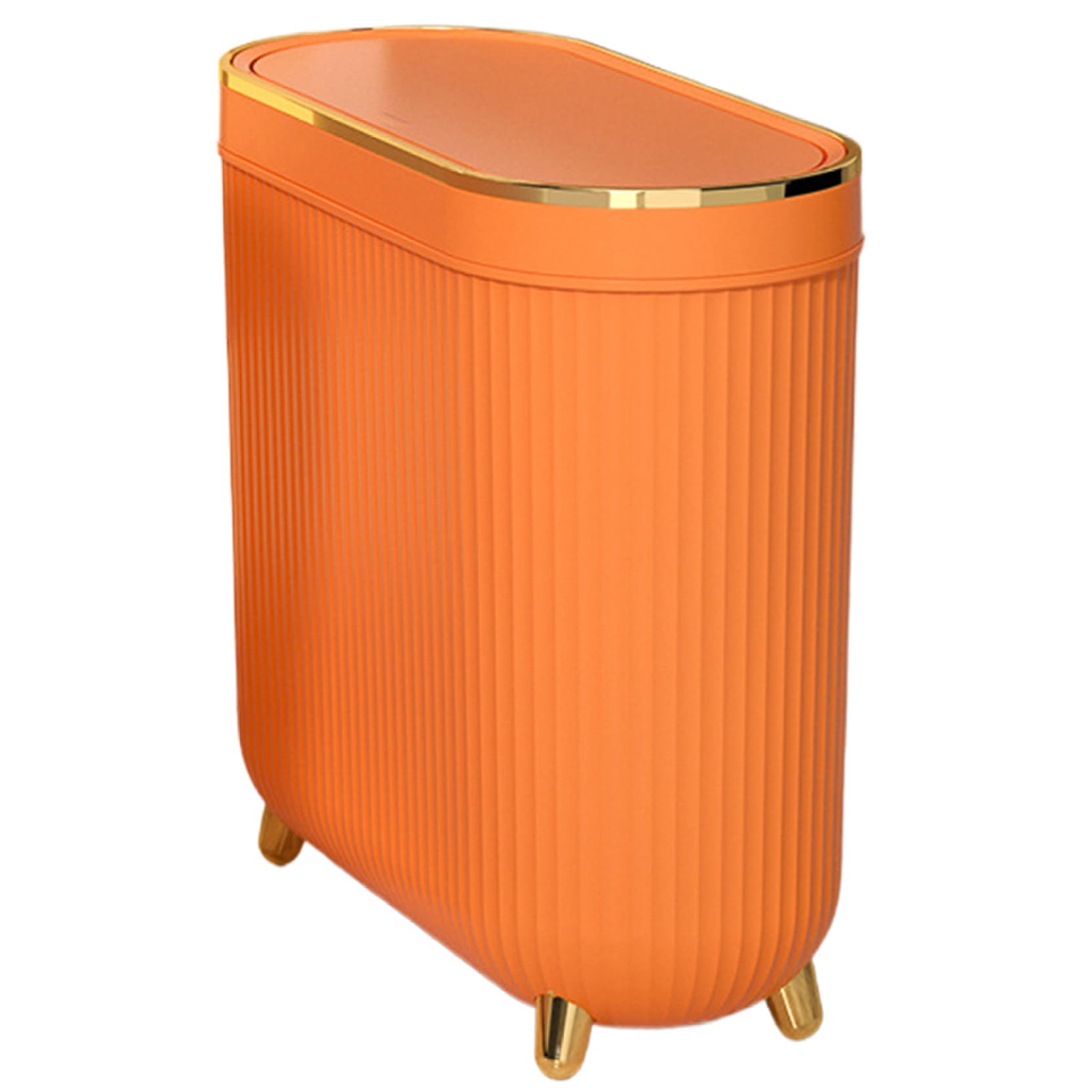 Weduspaty Bathroom Trash Can Slim Trash Can 3.2 Gallons Kitchen Garbage Can with Press Top Lid Plastic Trash Bin Waste Basket for Bedroom, Office, Living Room Orange