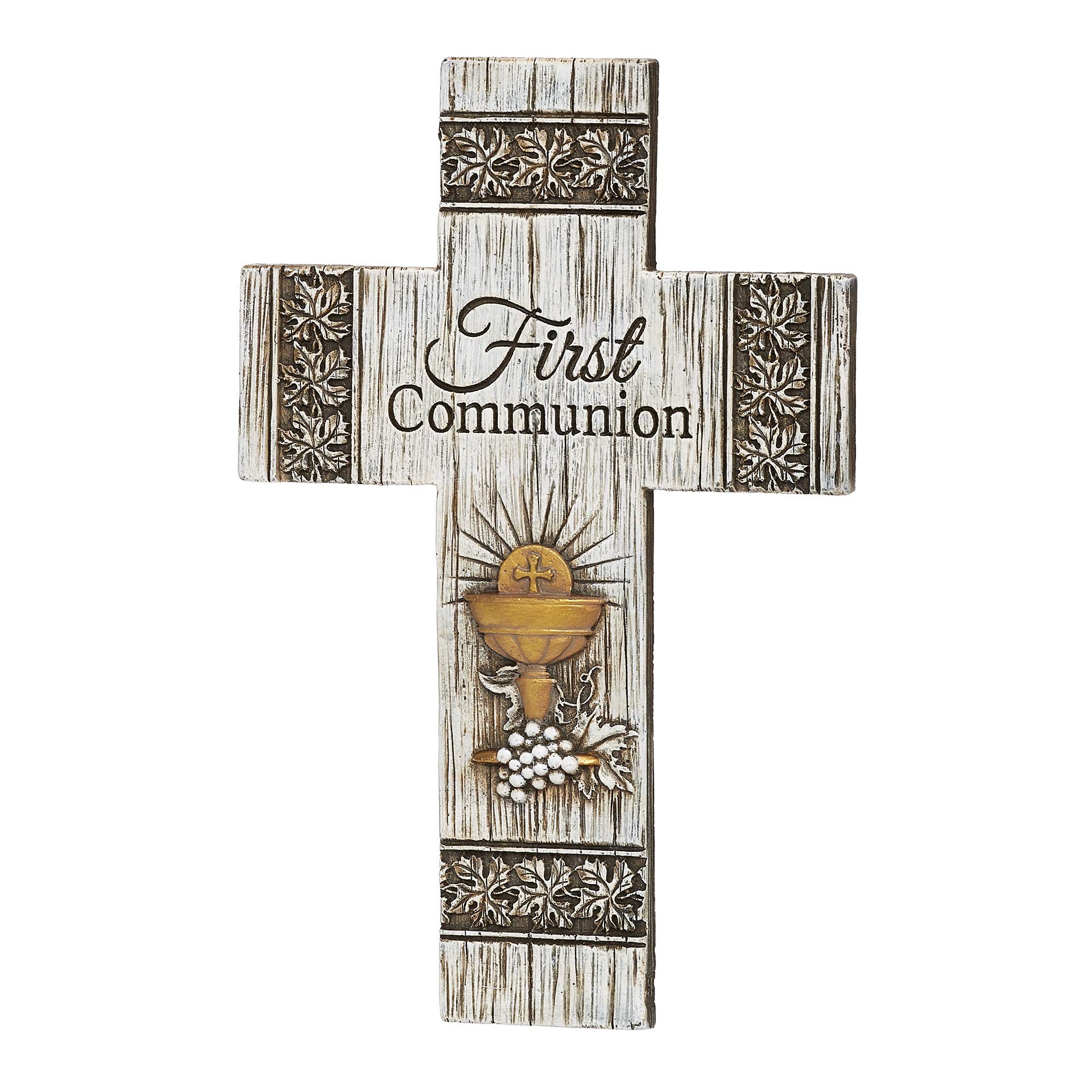 Joseph's Studio by Roman - Communion Distressed Wall Cross with Chalice, First Communion Collection, Wall, 8.75" H, Resin and Stone, Decorative, Spiritual, Religious, Durable, Long Lasting