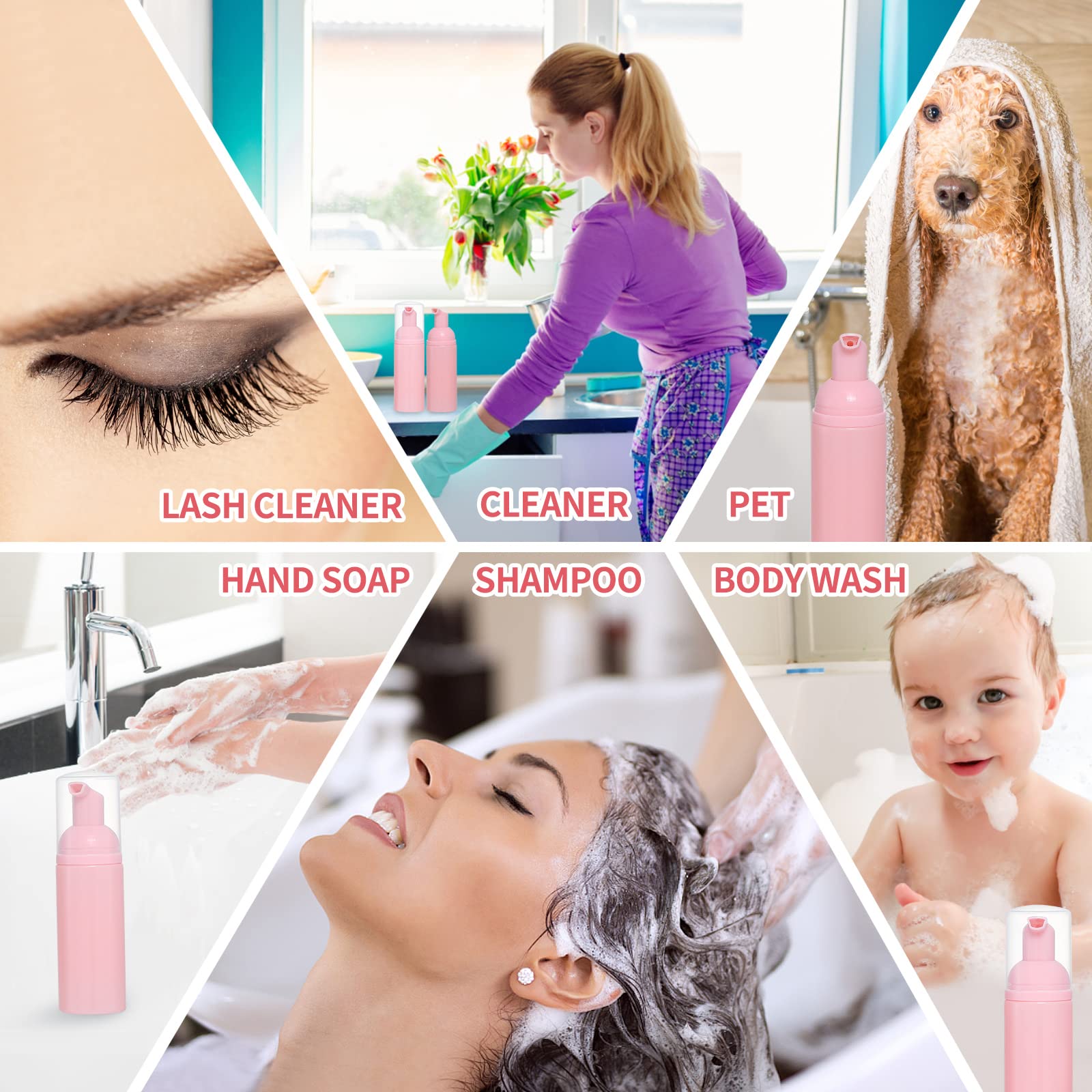 Soap Foam Bottle Empty Lash Cleanser Bottles 10 pcs Travel Foaming Lotion Containers with Pump for Dispenser (60ml, 2OZ)
