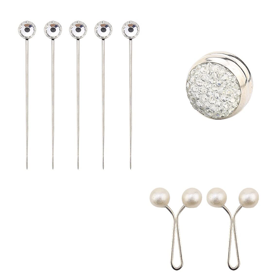 Hijab Scarf Accessories Set, Hijab Shawl Pins, Magnet and Clips Gift Set (Crystal)