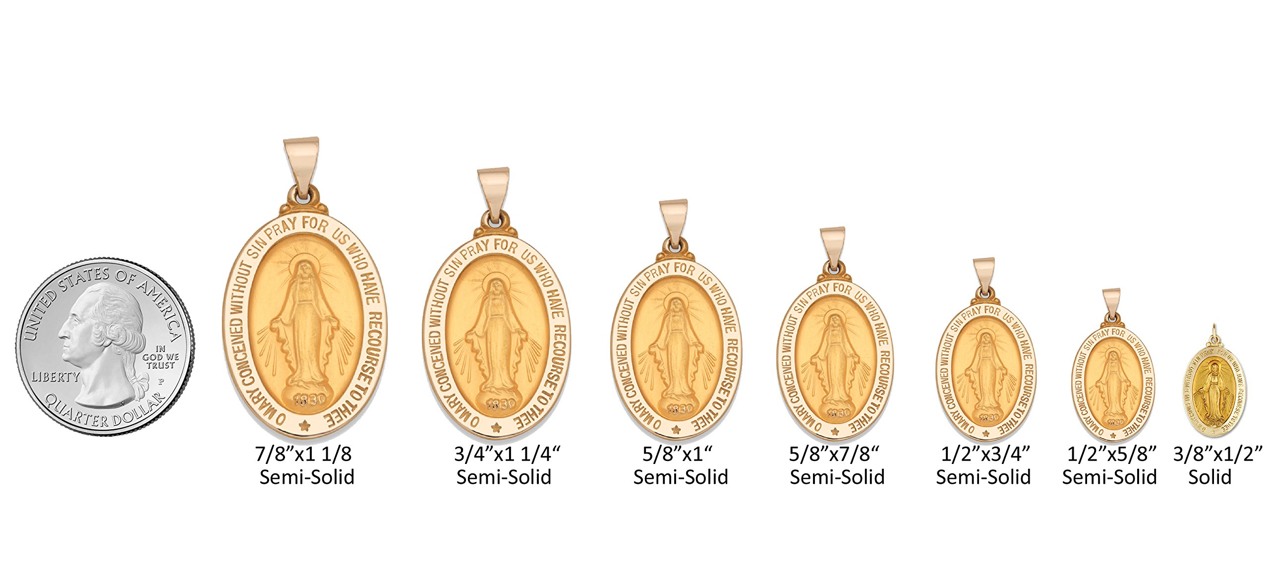 ITI Findings Genuine 14K Yellow Gold Oval Miraculous Medallion (7/16" x 5/16")