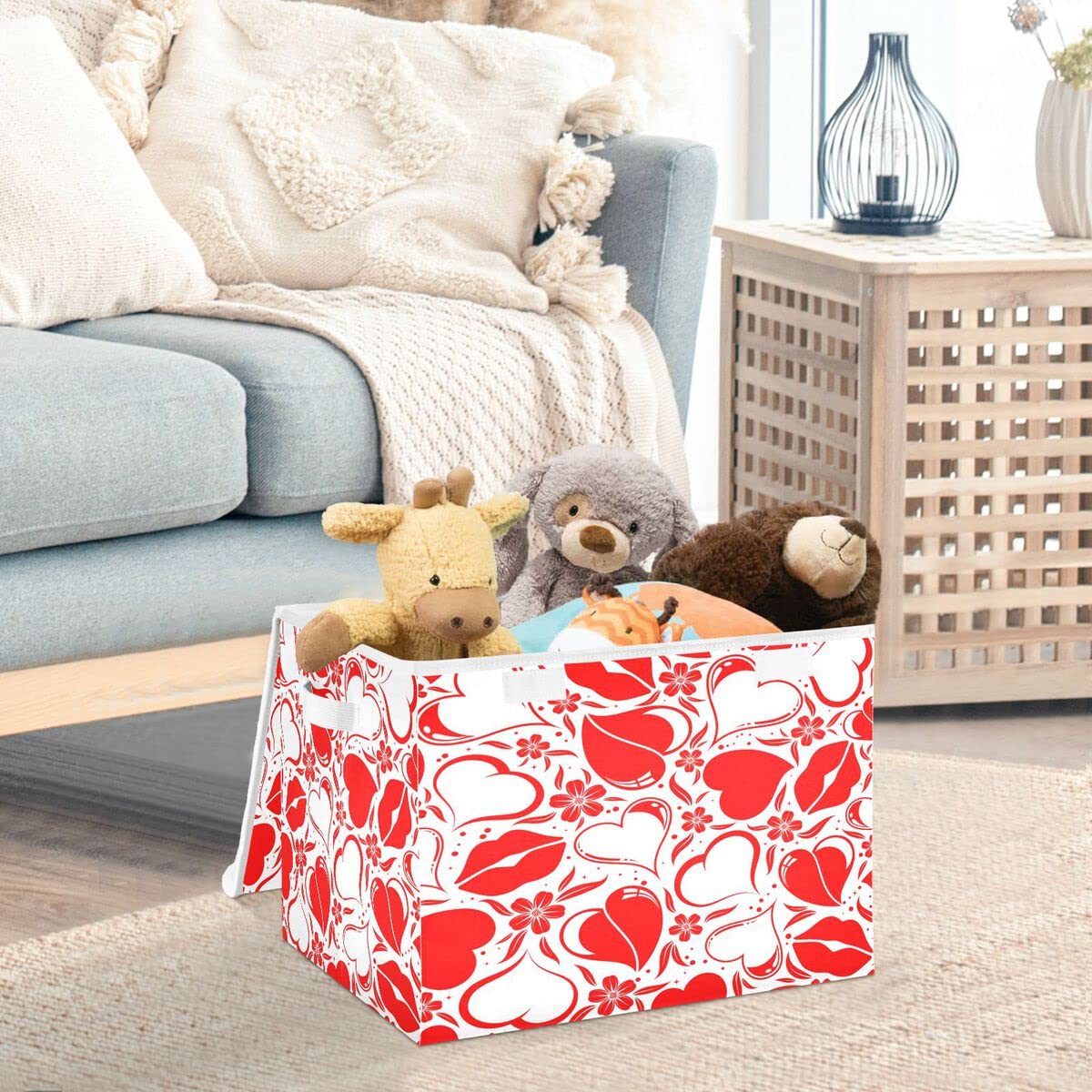 Storage Bins with Lids Foldable Storage Baskets Storage Cubes Collapsible Closet Organizer Containers with Cover Valentines Day for Home Office Organizer Closet, Shelves, Toy, Nursery