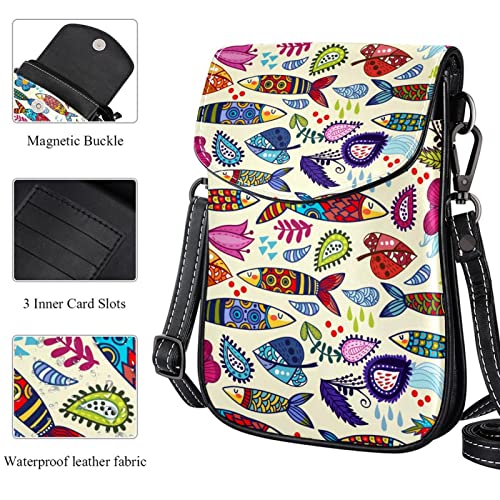Small Crossbody Bag Color Fish Cell Phone Purse Wallet