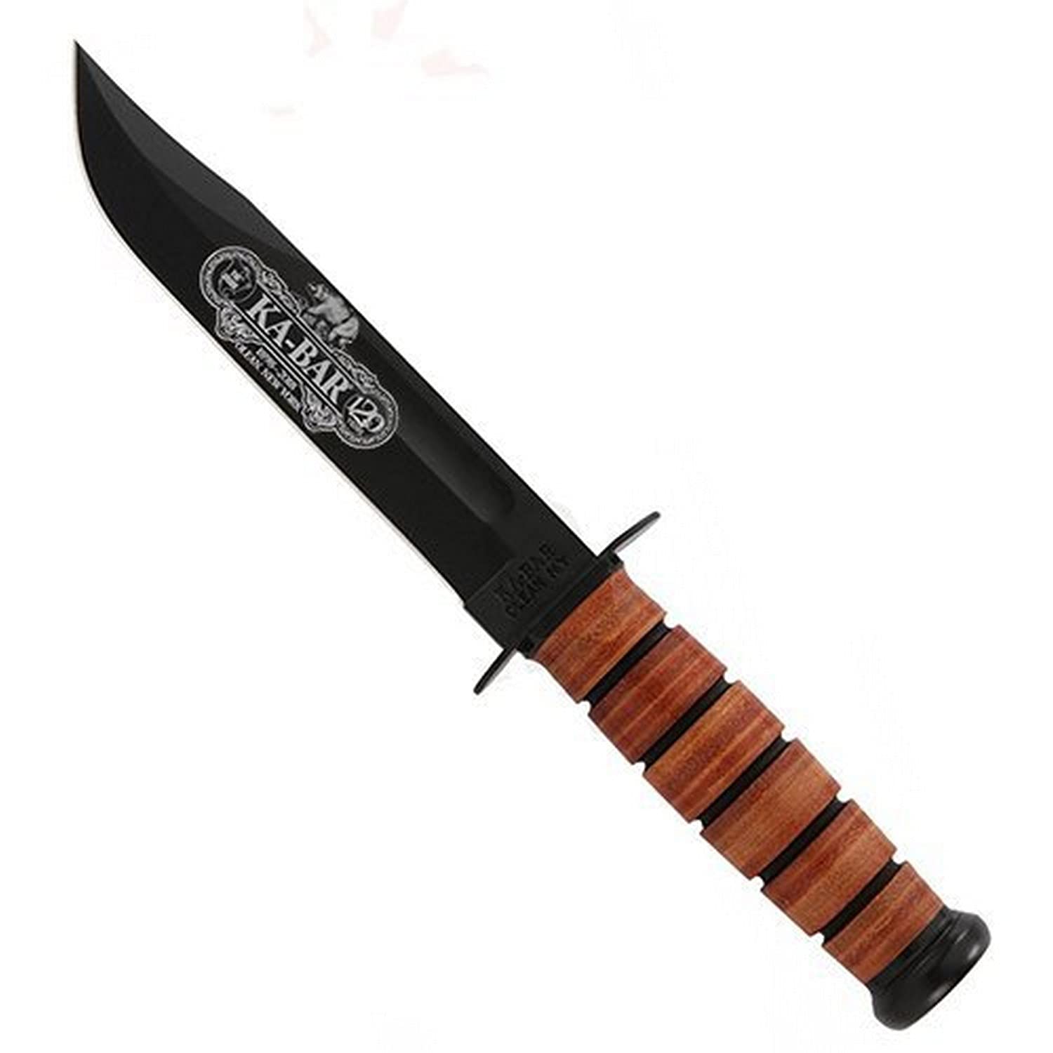 Ka-Bar 9191 KA bar, Commemorative Fighting Knife, 120th Anniversary USMC 7" Plain Blade, Leather Handles & Sheath,Black/Brown