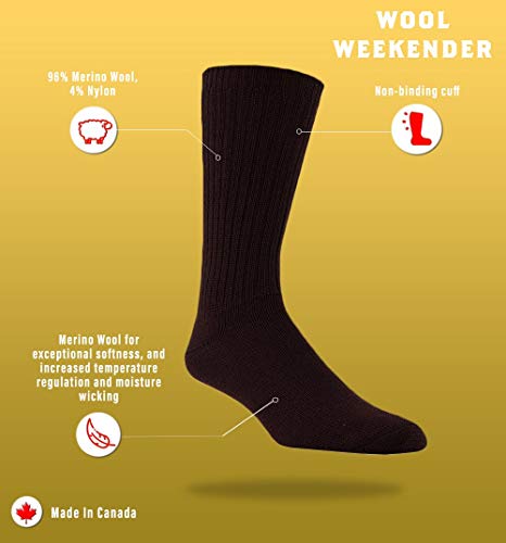 J.B. Field's Wool Weekender 96% Merino Wool Non-binding Casual Socks (3 Pairs) (Large (8-12 Shoe), Assorted (Lt. Brown/Mid-Grey/Natural))