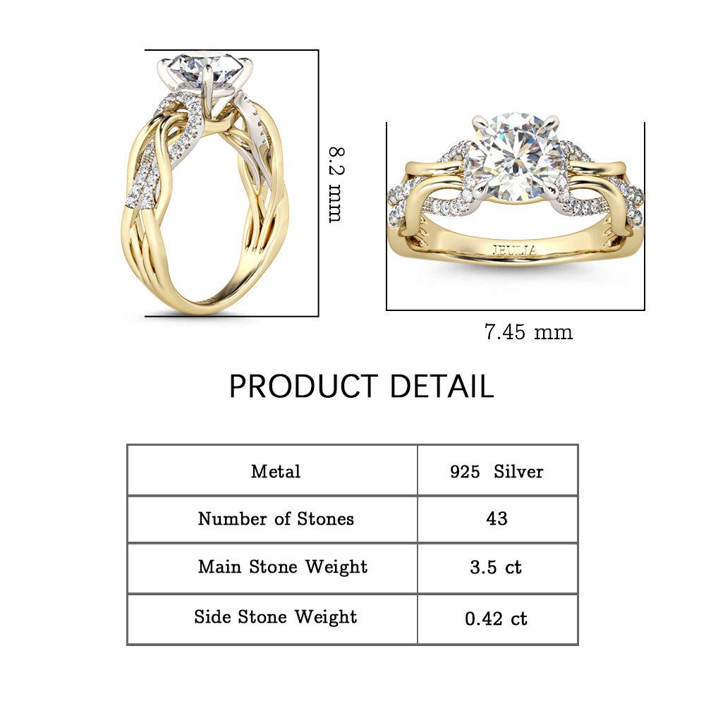 Jeulia 3.5 Carat Intertwined Ring for Women 14k Gold Plated Two Tone Round Cut 925 Sterling Silver Ring Anniversary Promise Band Eternity Rings for Her (Gold, 7)