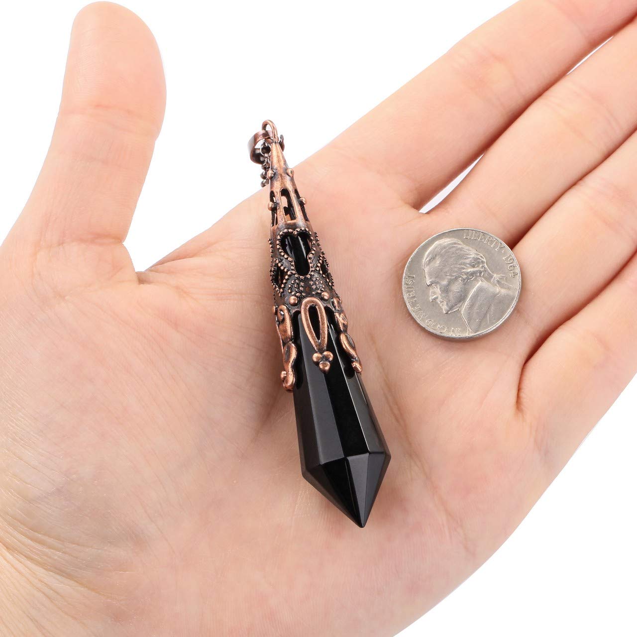 Jovivi Natural Black Obsidian Crystal Necklace 12 Facted Therapy Healing Dowsing Divination Pendulum Pendant Reiki Charged Chakra Balancing