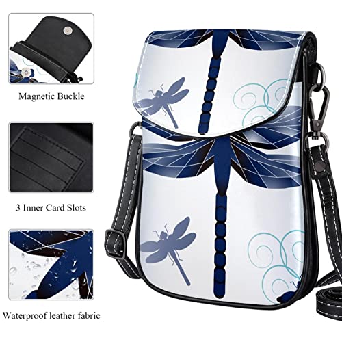 Small Crossbody Bag Blue Dragonfly Cell Phone Purse Wallet