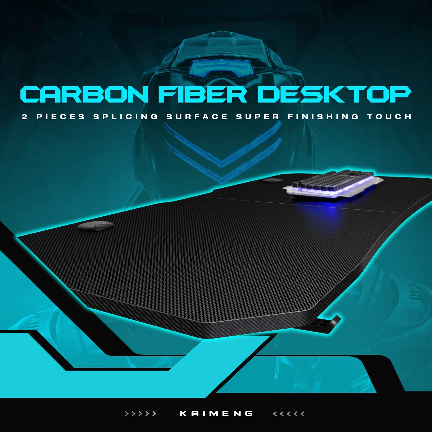 KaiMeng Gaming Desk 55 Inch PC Computer Game Desk with Mouse Pad Home Office Study Table Gamer Workstation Carbon Fiber Modern Surface Sturdy T-Shaped Y Leg, Red
