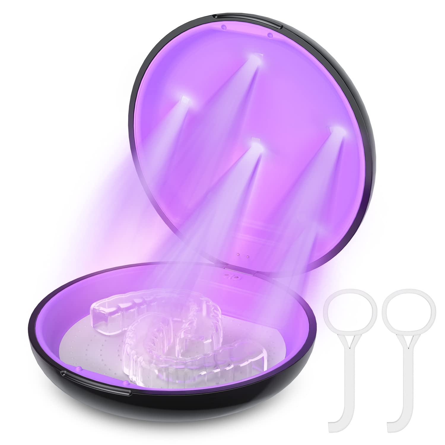 SZUS Retainer Case, UVC Sterilization Aligner Case, Portable Dental Braces Cleaner Case Battery Powered with Clip, UV Light, Retainer Holder Box for Orthodontic Mouth Guard, Night Guard, Teeth Braces